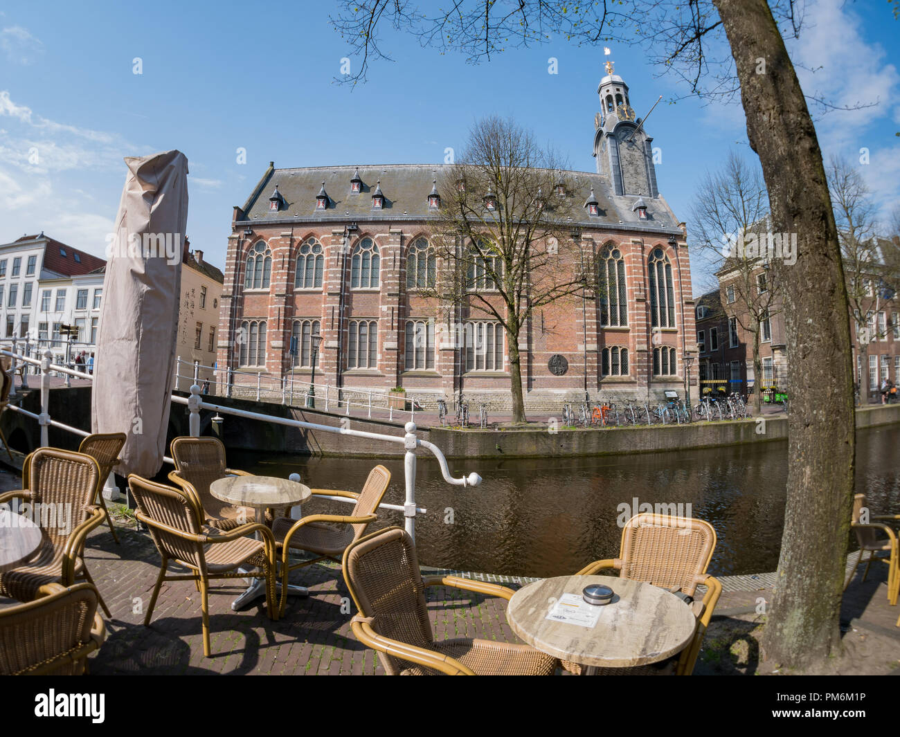 Exterior view of the historical Leiden University church at Netherlands ...