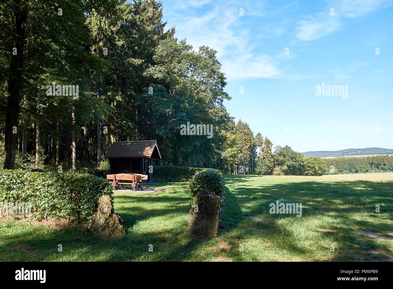 Beautiful landscape in the North Eifel in Germany, with a rye field in ...
