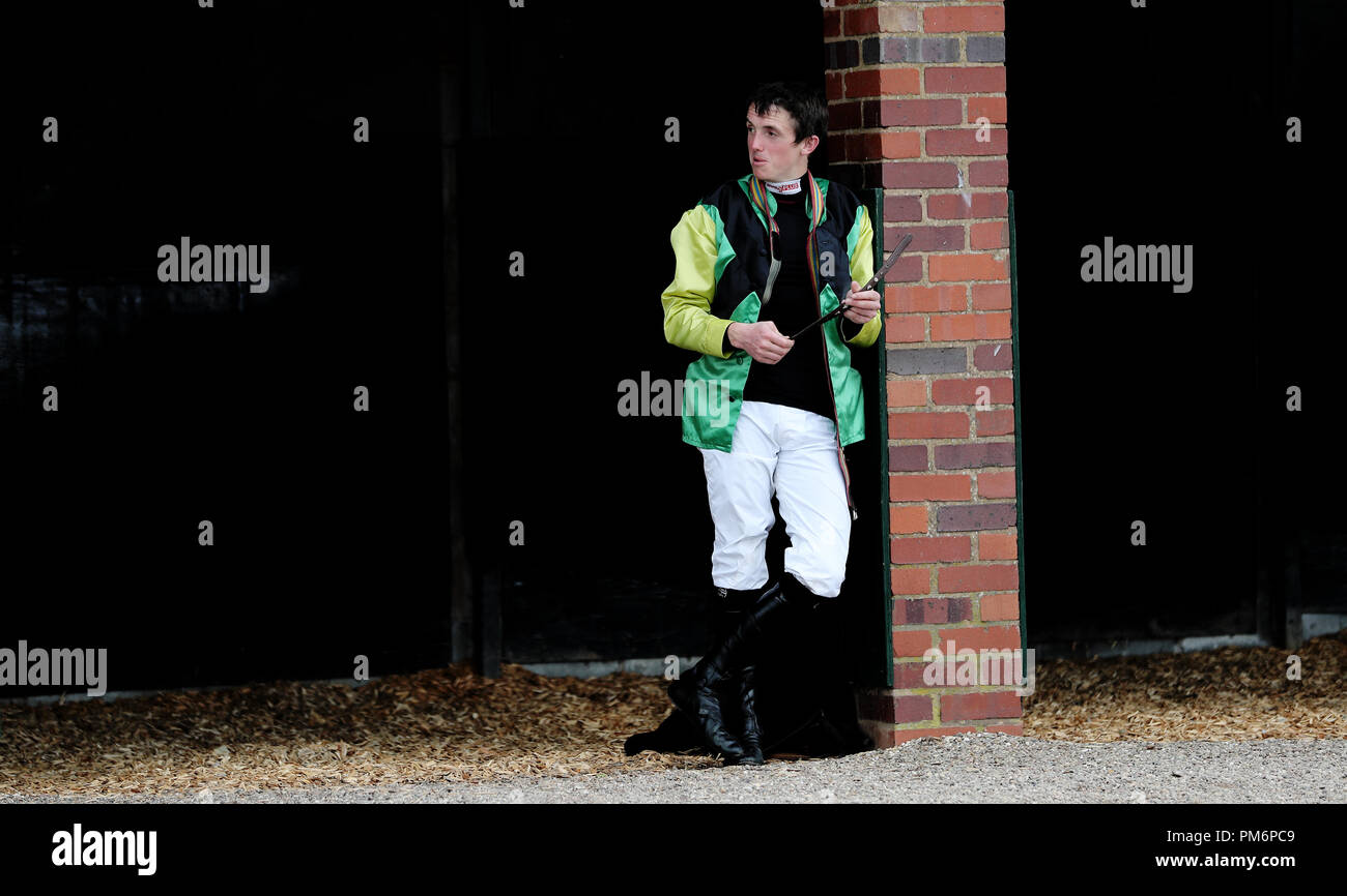 Ben Poste waits for his ride at Worcester Racecourse, Worcester Stock ...