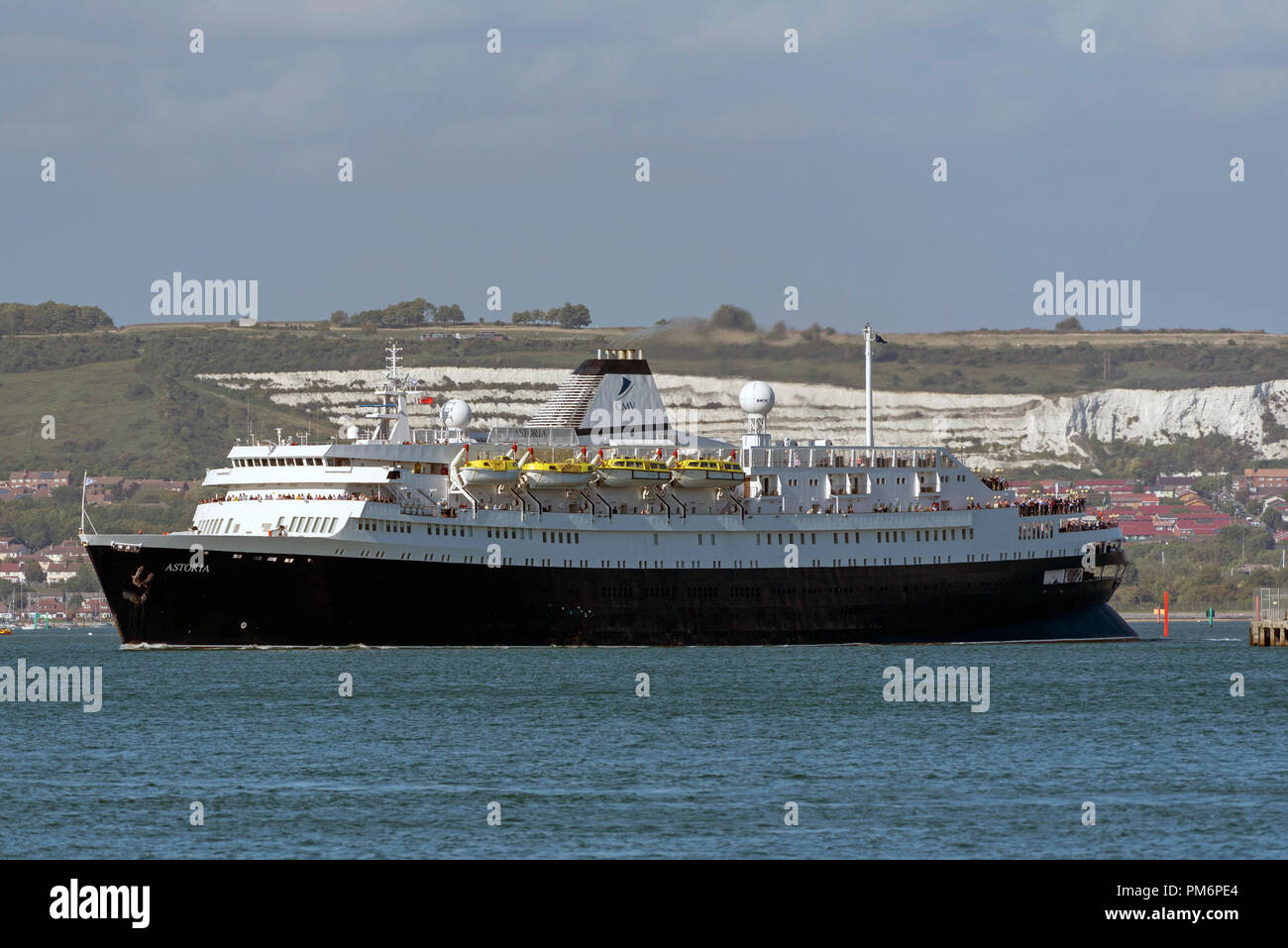 MV Astoria departing Portsmouth Harbour,England UK. Background of ...