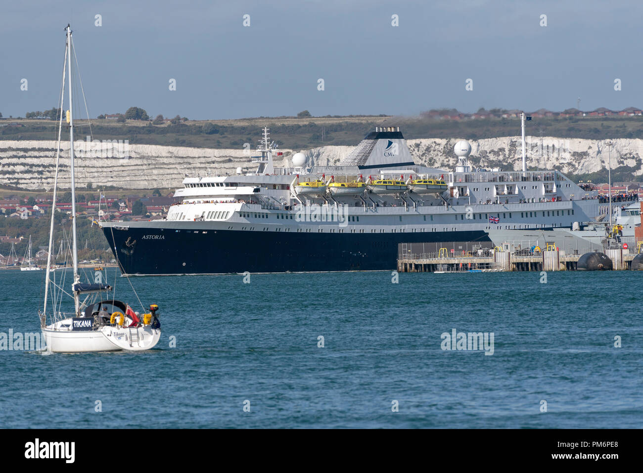 MV Astoria departing Portsmouth Harbour,England UK. Background of ...
