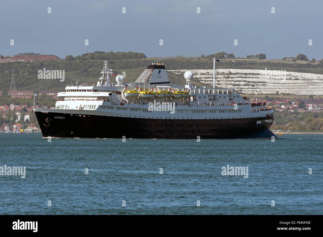 MV Astoria departing Portsmouth Harbour,England UK. Background of ...