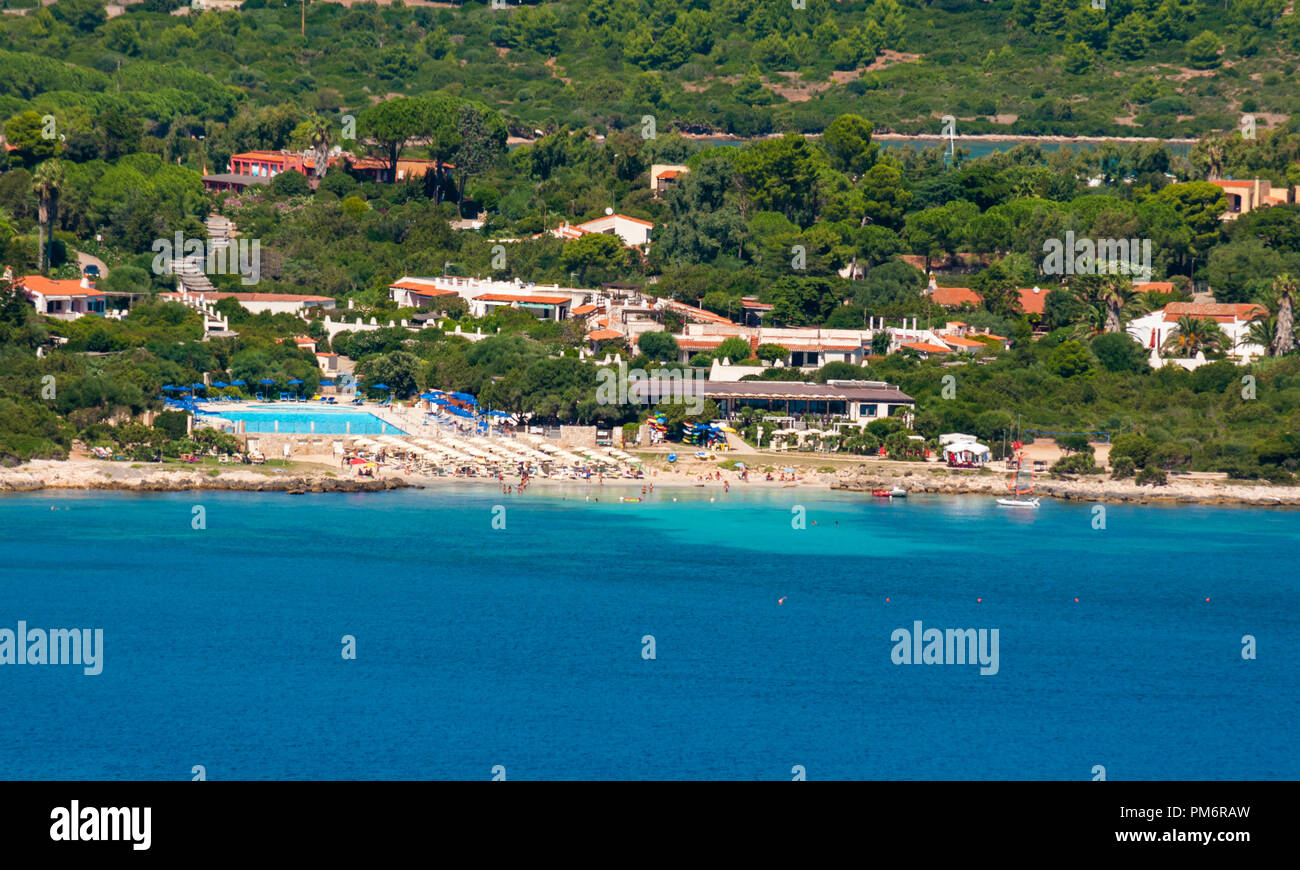 View of the sardinian Pischina Salida beach from the coast of Capo ...