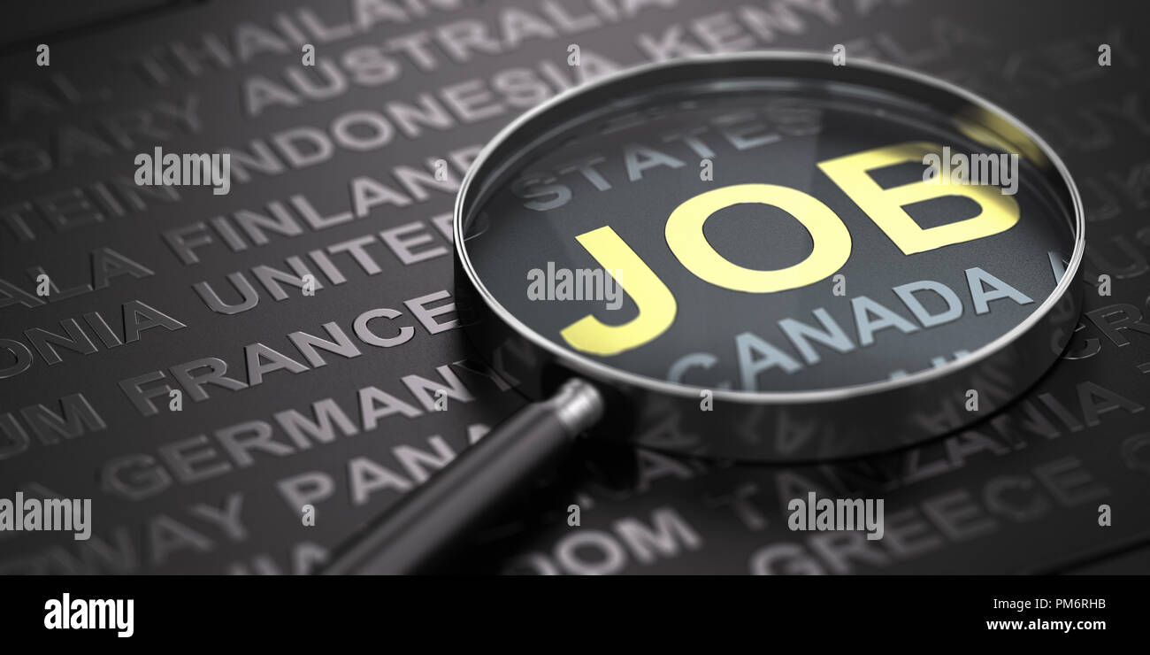 Black background with countries names with focus on the word job witten ...