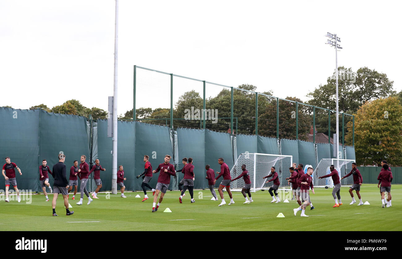 Liverpool players during a training session at Melwood Training Ground ...
