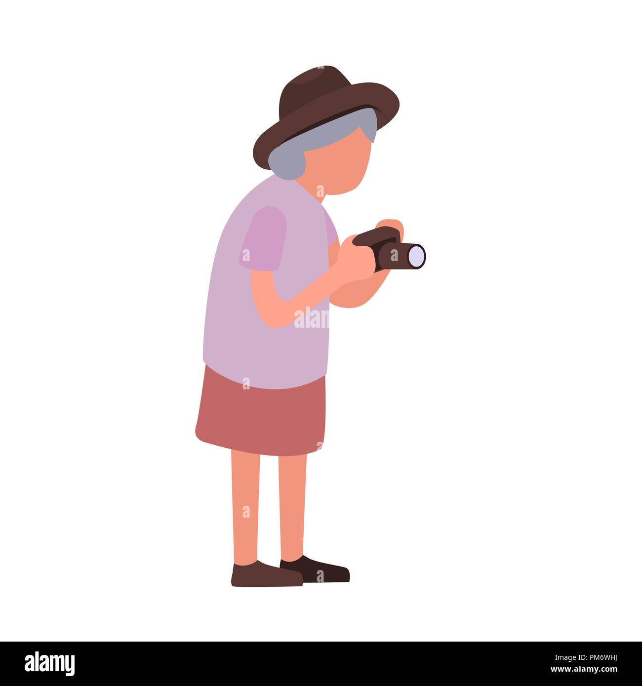 Elderly woman taking pictures of sights. Cartoon female senior ...