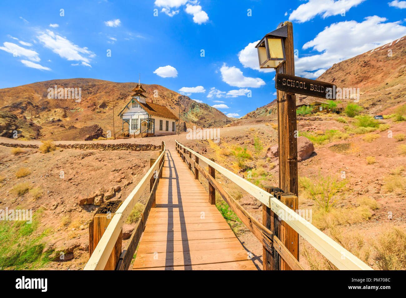 School bridge and chapel church in the Calico Mountains of Mojave ...