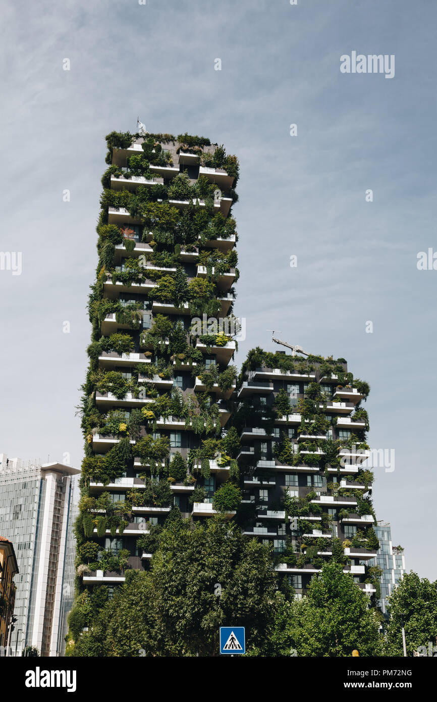 Milan ITALY - July 2018 - vertical green building milan and unicredit ...