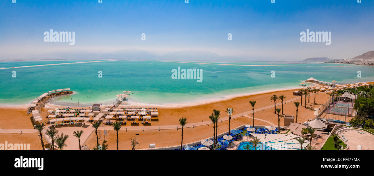 Aerial panorama view of the Dead Sea beach area of Ein Bokek resort in Israel Stock Photo - Alamy