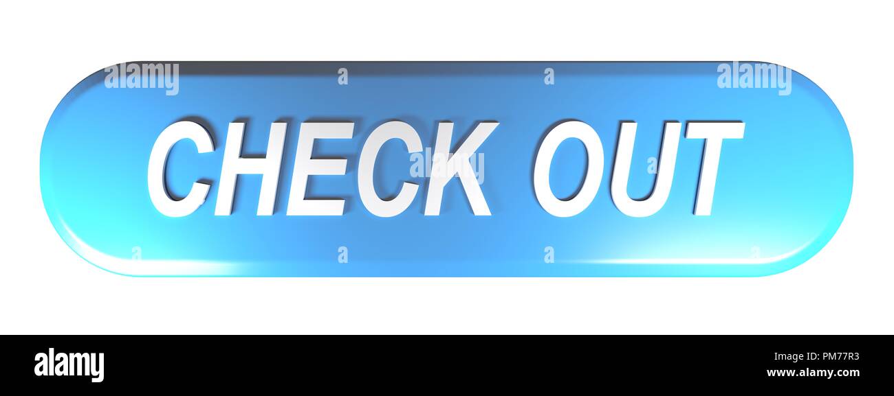 Blue rounded rectangle push button CHECK OUT - 3D rendering Stock Photo ...