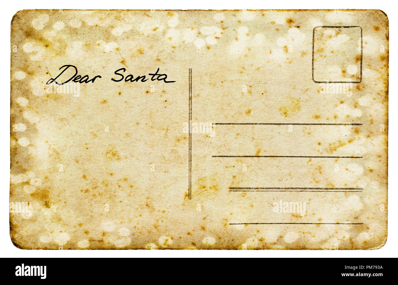 Old vintage postcard with a title Dear Santa isolated on white ...