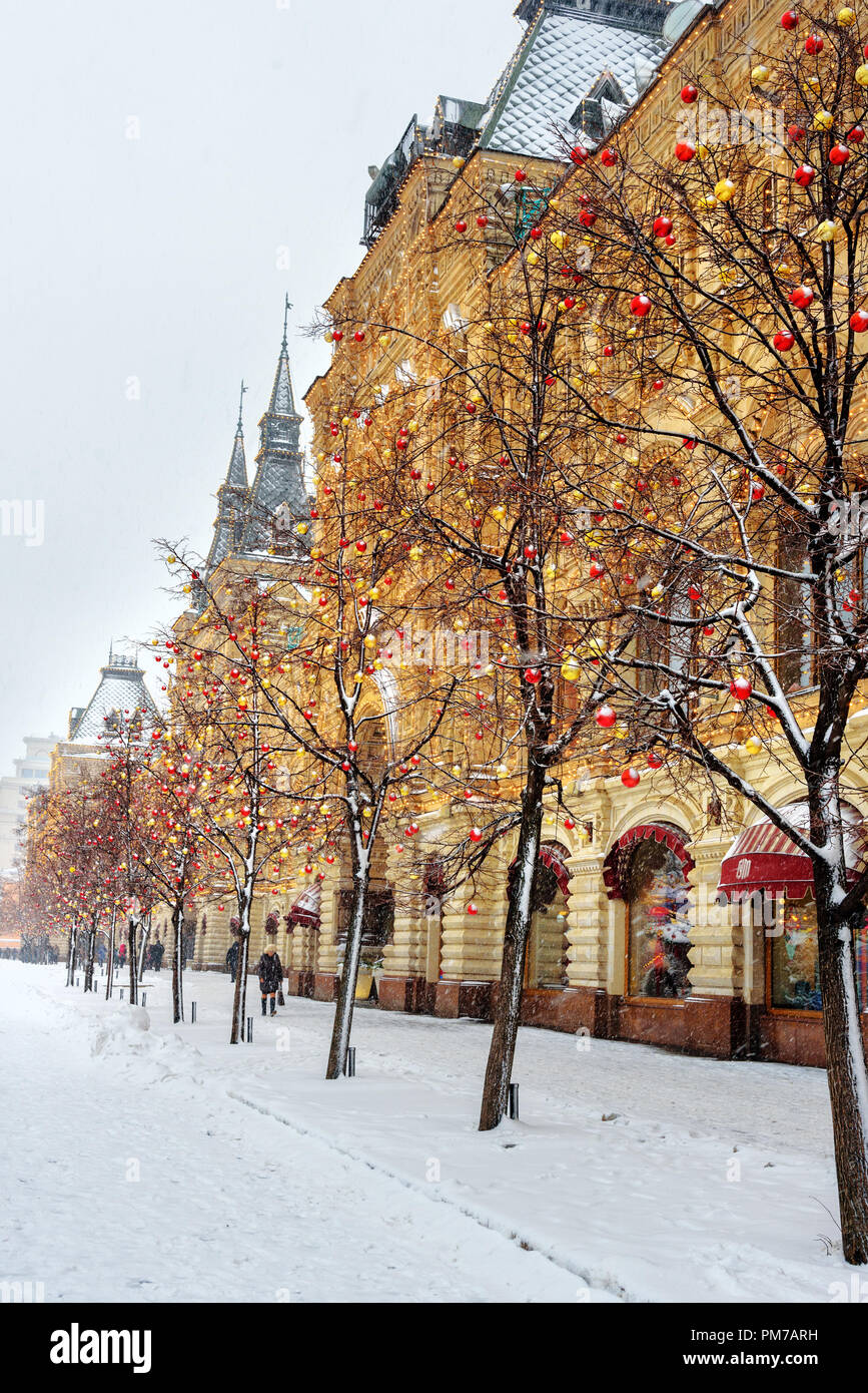 Moscow, Russia - January 30, 2018: Street with Christmas illuminations ...