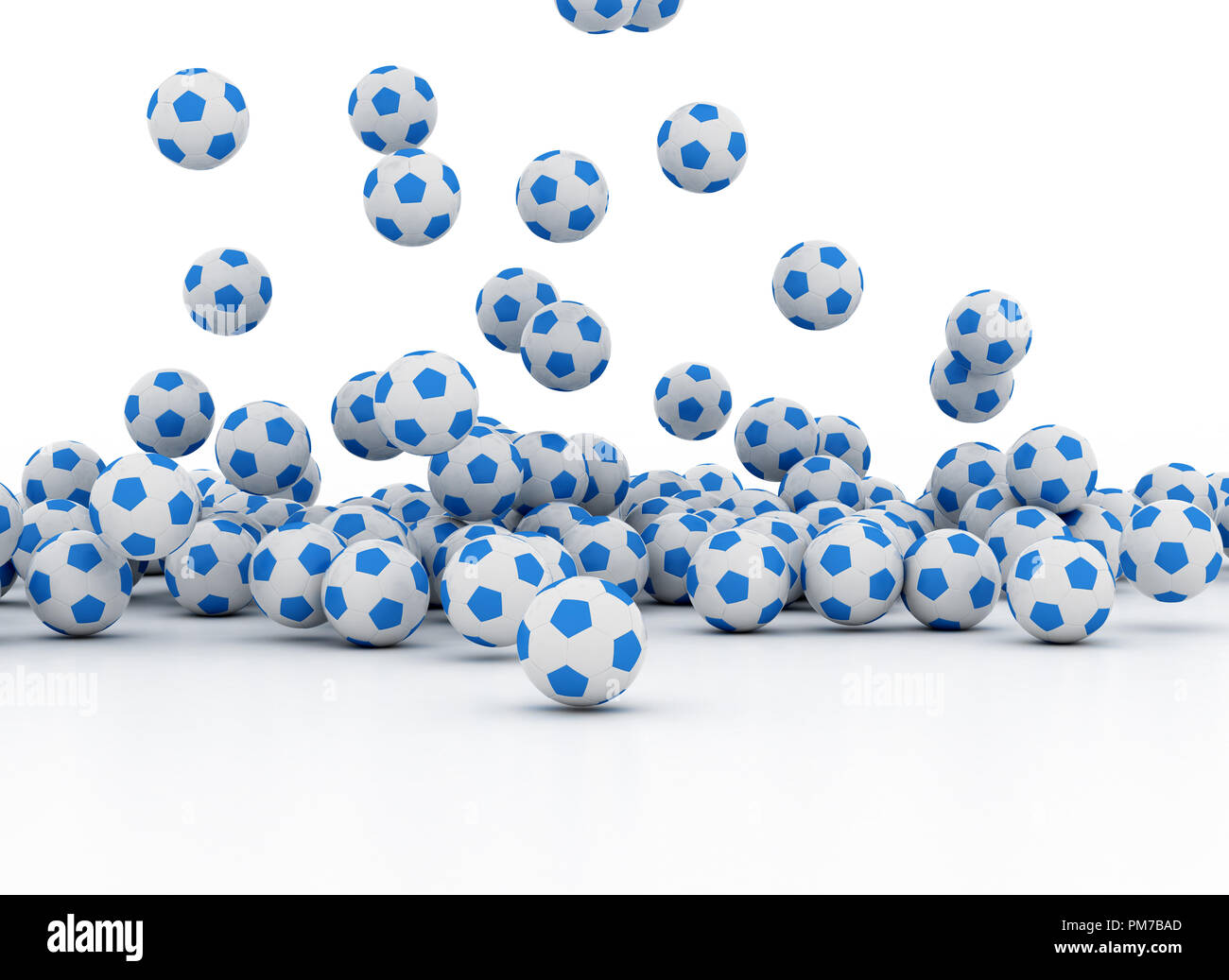 Group of blue and white soccer balls falling Stock Photo - Alamy