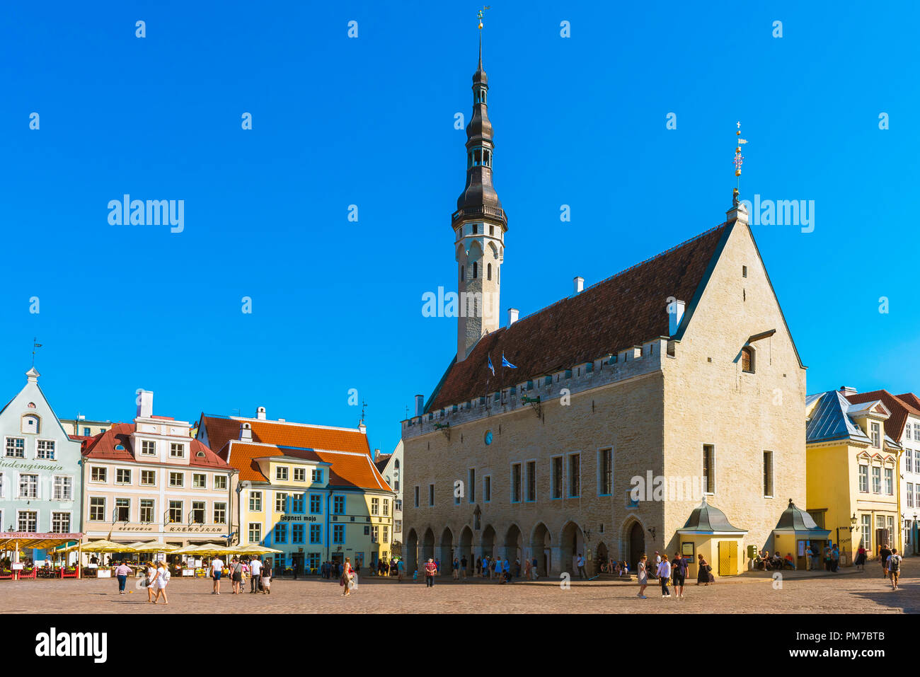 Tallinn Town Hall Square, view in summer of the scenic Town Hall and ...