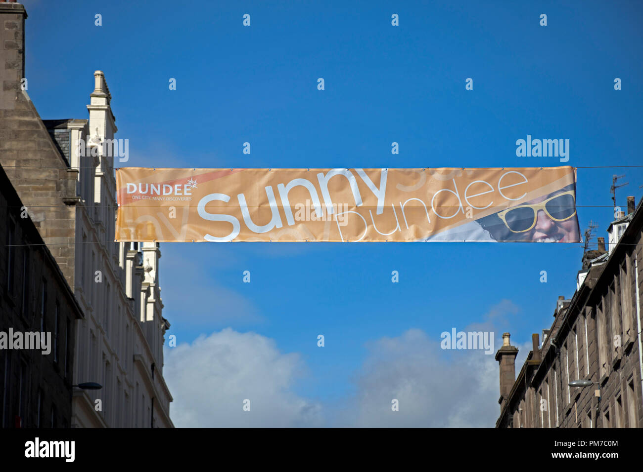 Sunny Dundee sign banner, Dundee city centre, Scotland, UK Stock Photo ...