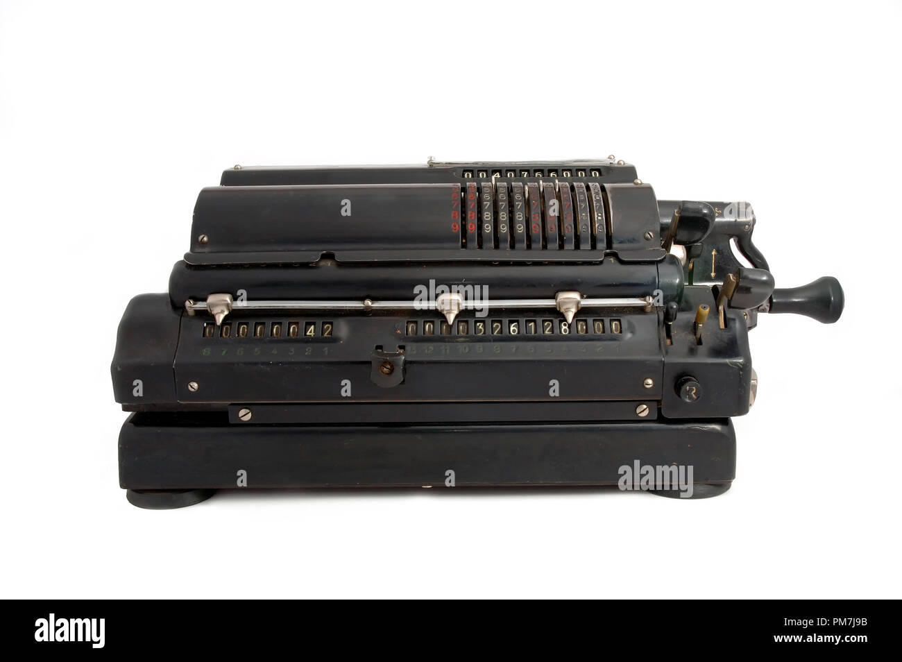 Old counting machine, arithmometer. Isolated on white background Stock ...