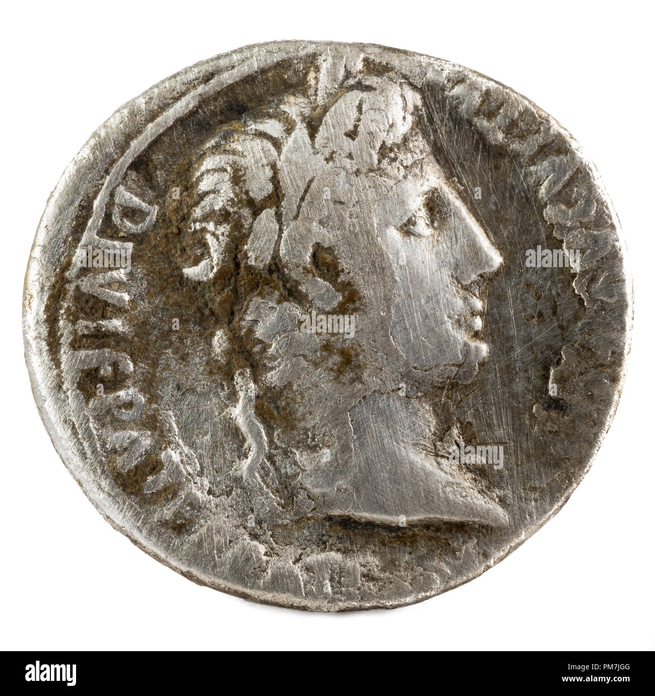 Roman Silver Coin With Portrait Of Caesar High Resolution Stock ...