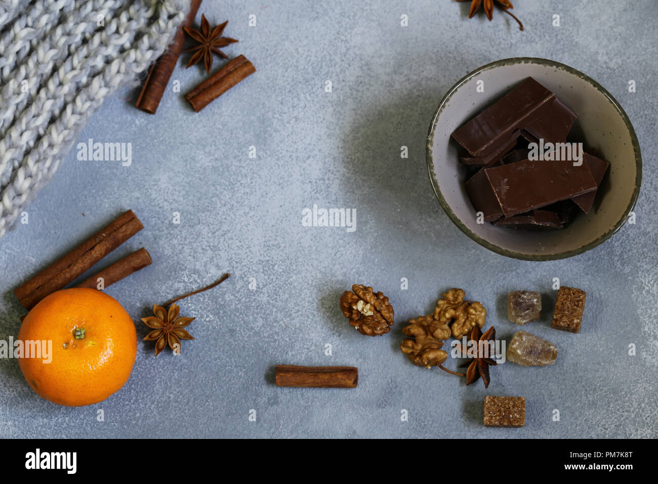 Autumn background with chocolate, spices and cookies Stock Photo - Alamy
