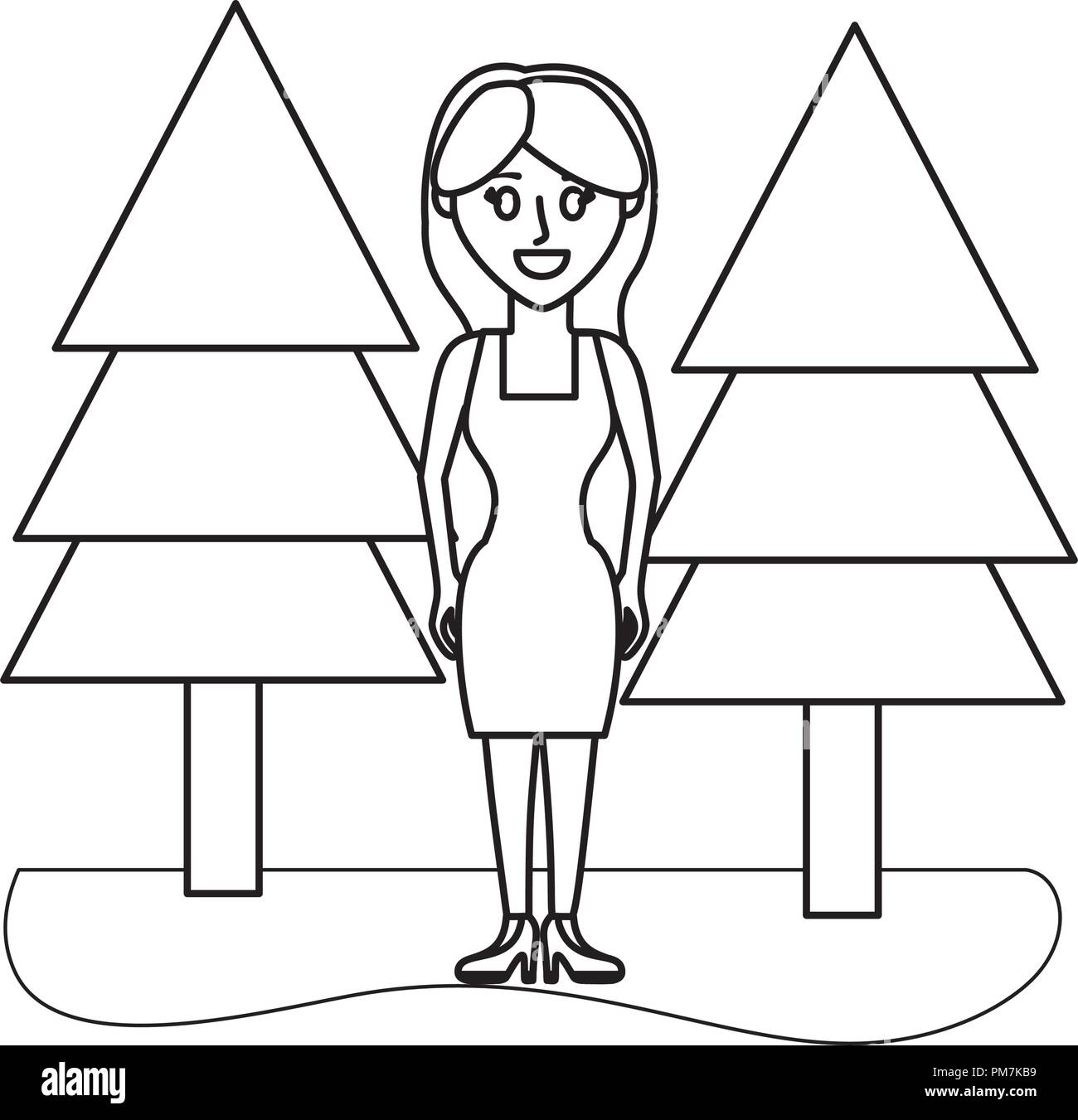 outline happy woman with elegant dress and hairstyle Stock Vector Image ...