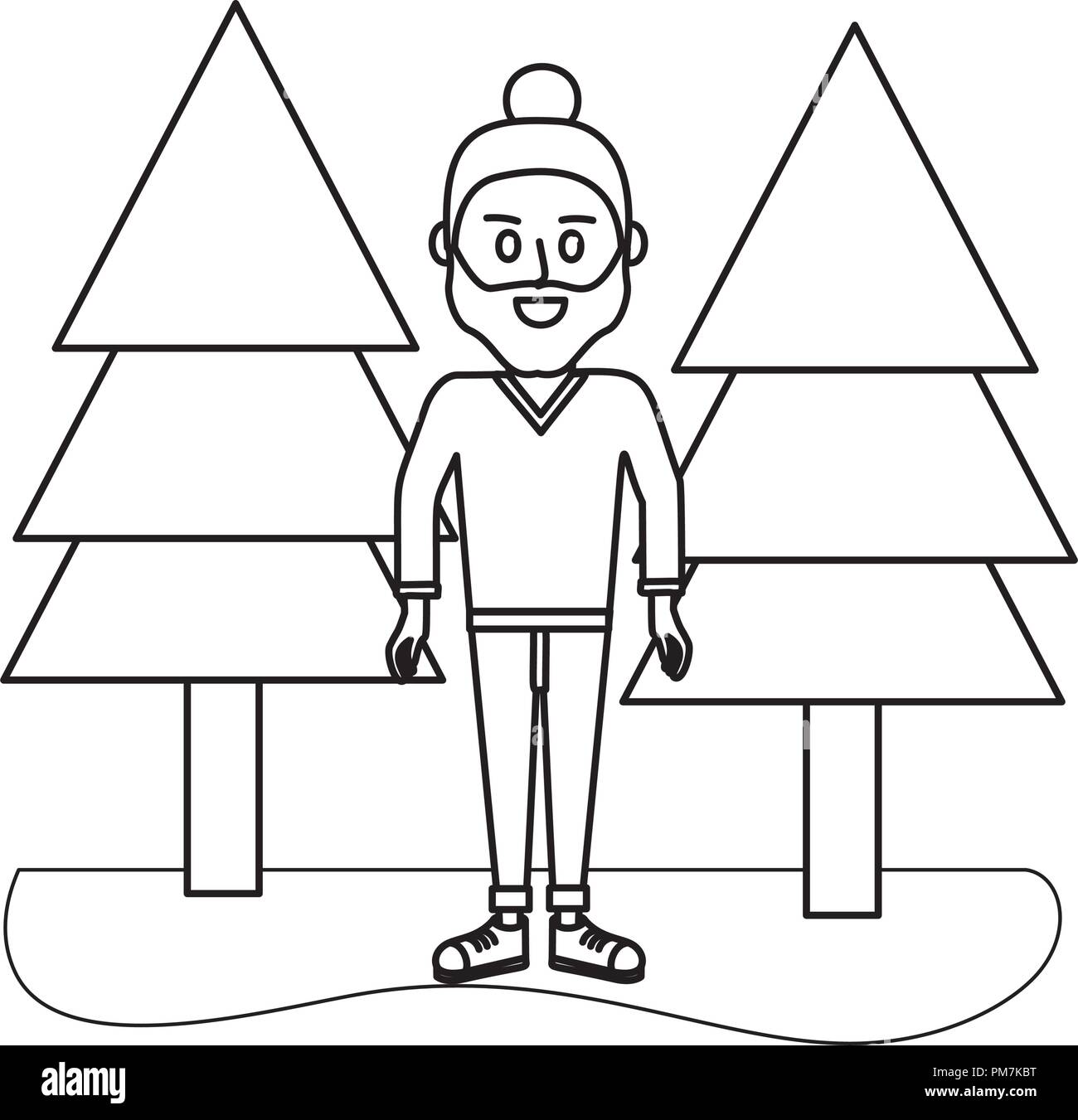 outline happy man with hairstyle and pine trees Stock Vector Image ...