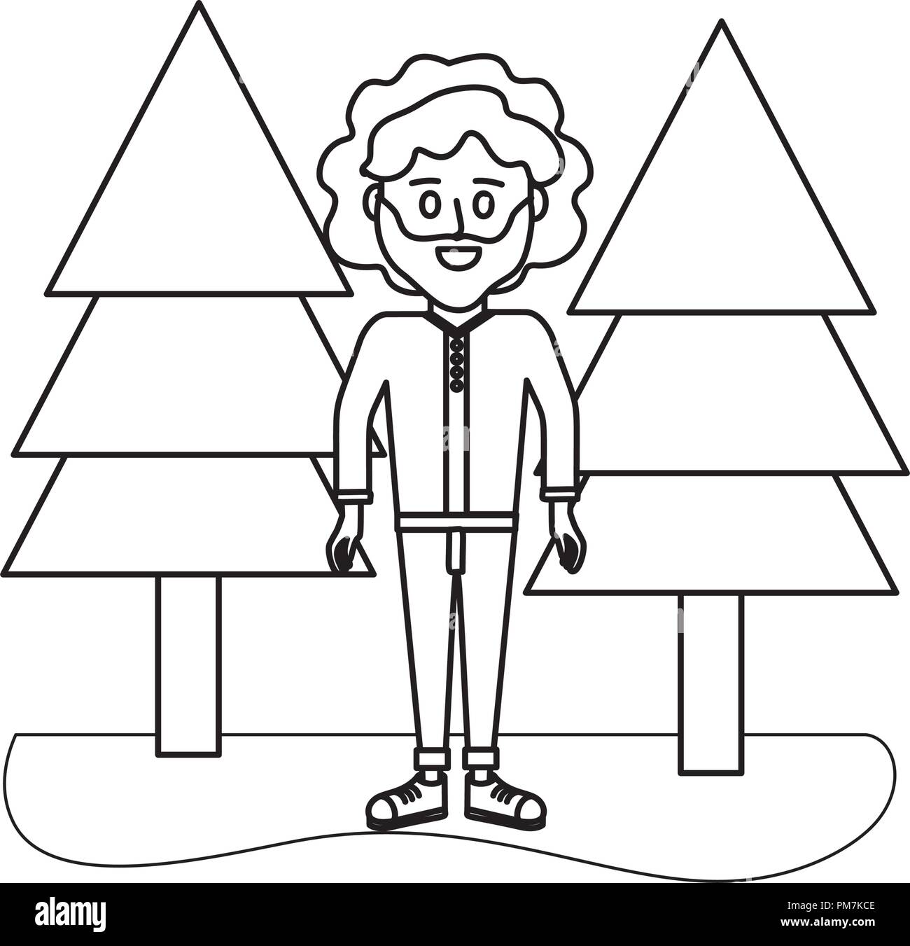 outline man curly hair and pine trees Stock Vector Image & Art - Alamy