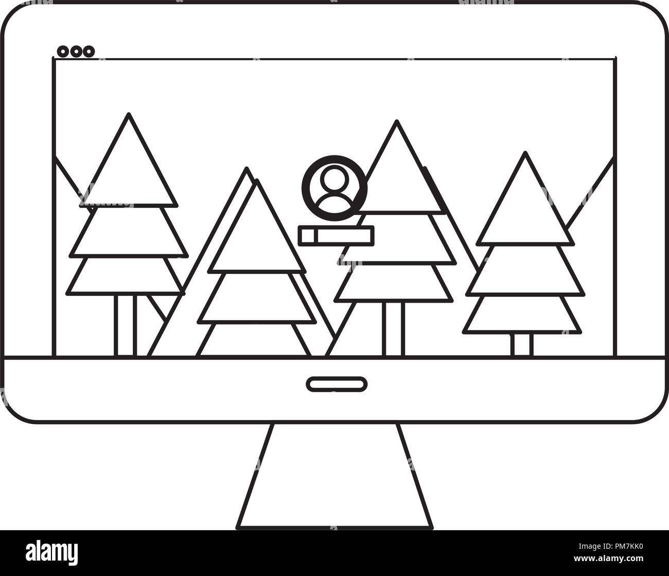 outline electronic computer with user landscape screen background Stock ...