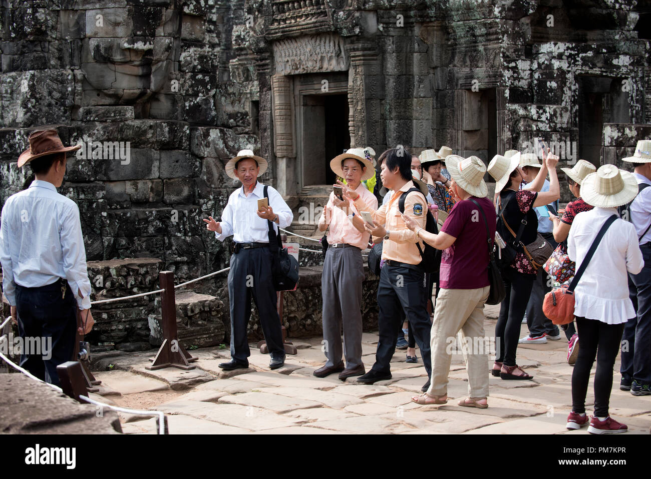 Cambodia, Siem Raep; Angkor, Bayon Temple, Chinese tourists Stock Photo ...