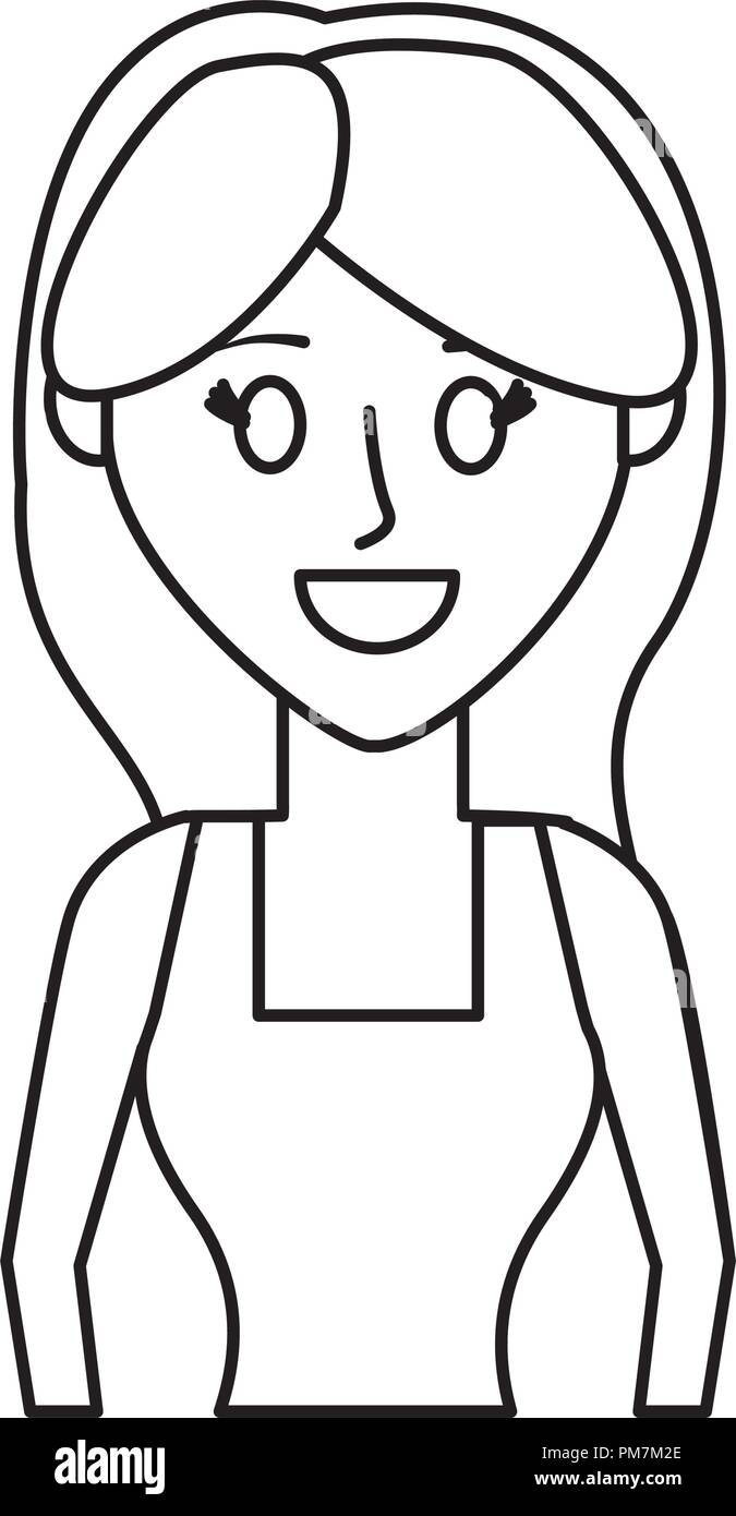 outline happy woman with long hair and blouse Stock Vector Image & Art ...