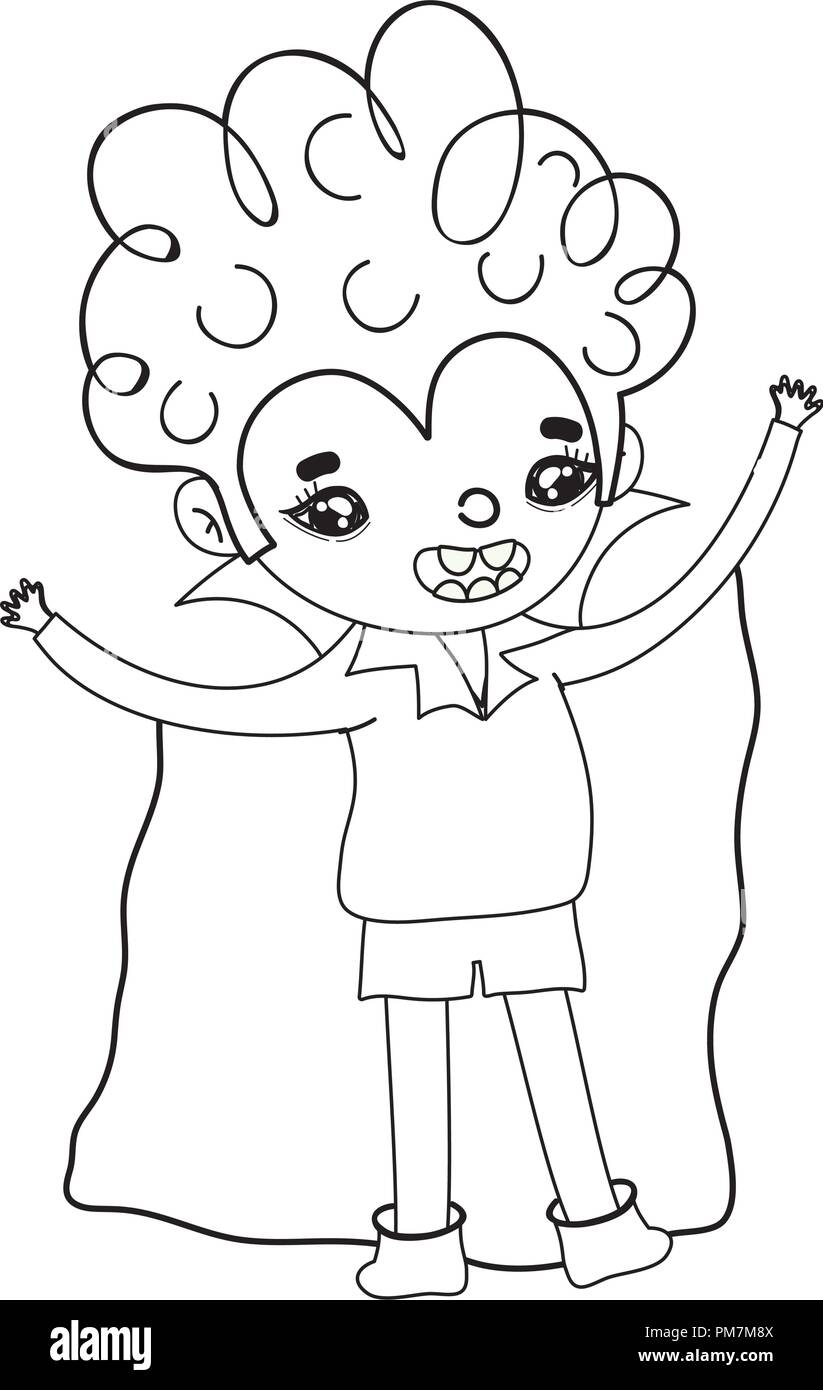 outline boy vampire with cape and curly hair Stock Vector Image & Art ...