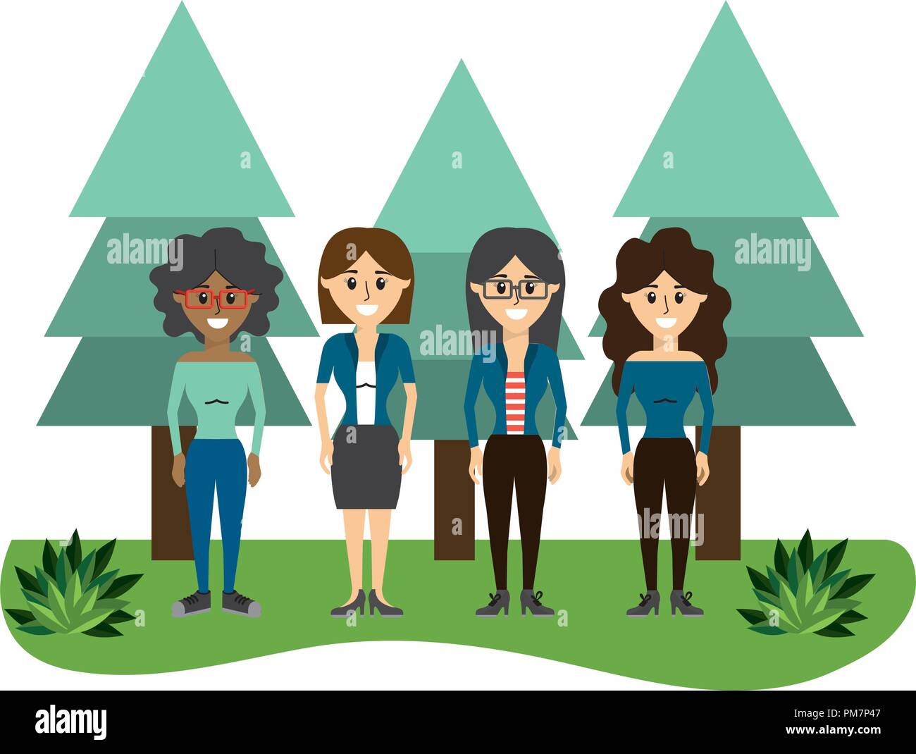 cute women friends with pine trees Stock Vector Image & Art - Alamy