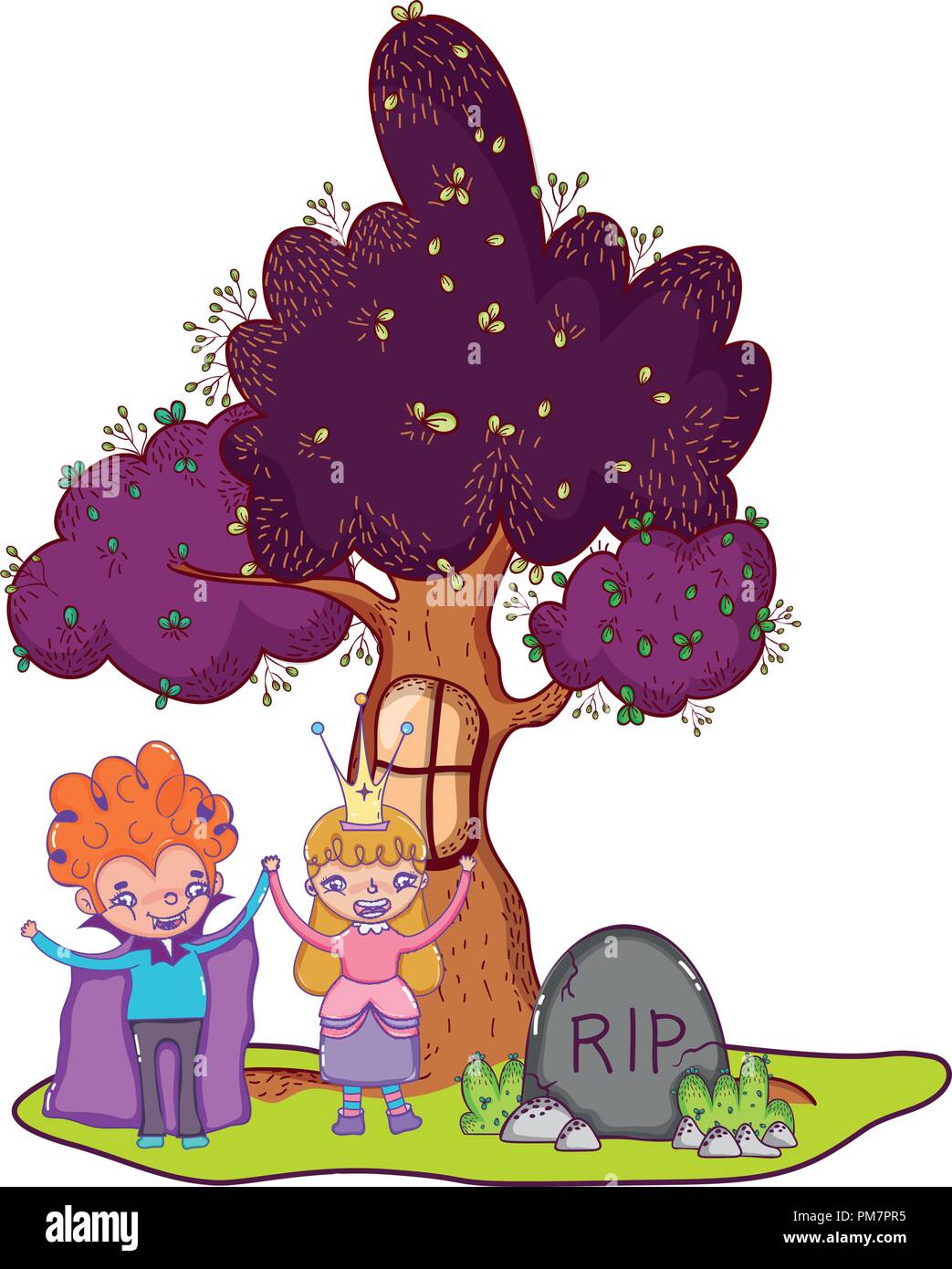 happy children with halloween costume and rip Stock Vector Image & Art ...