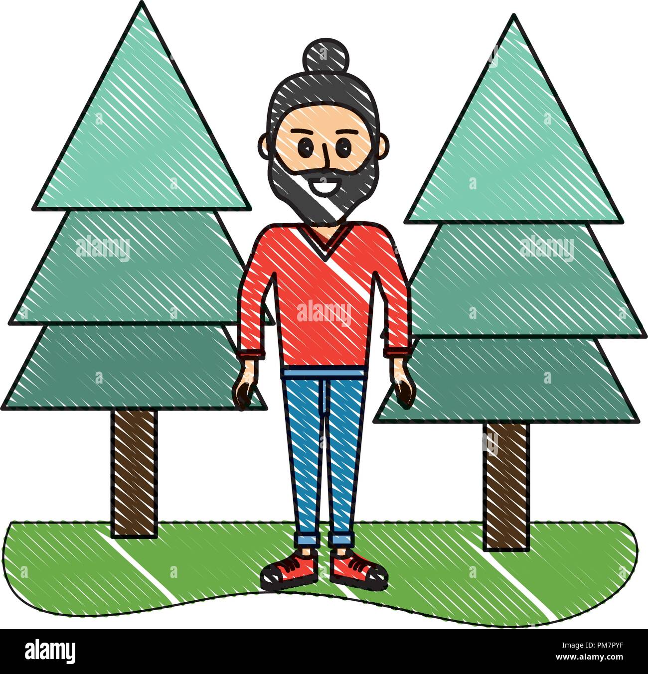 grated happy man with hairstyle and pine trees Stock Vector Image & Art ...