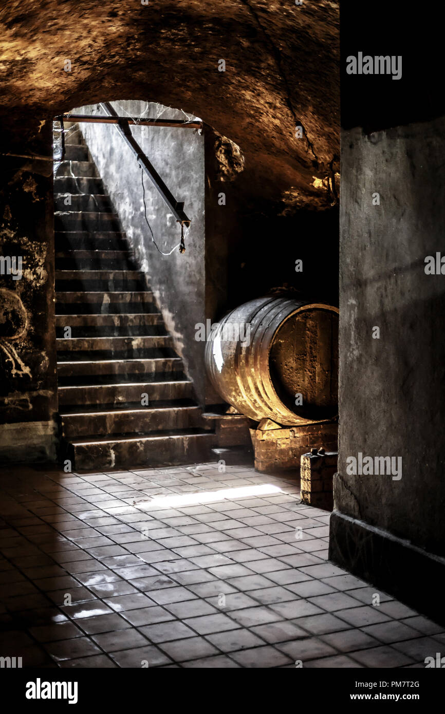Old Wine barrel in ancient wine cellar Stock Photo - Alamy