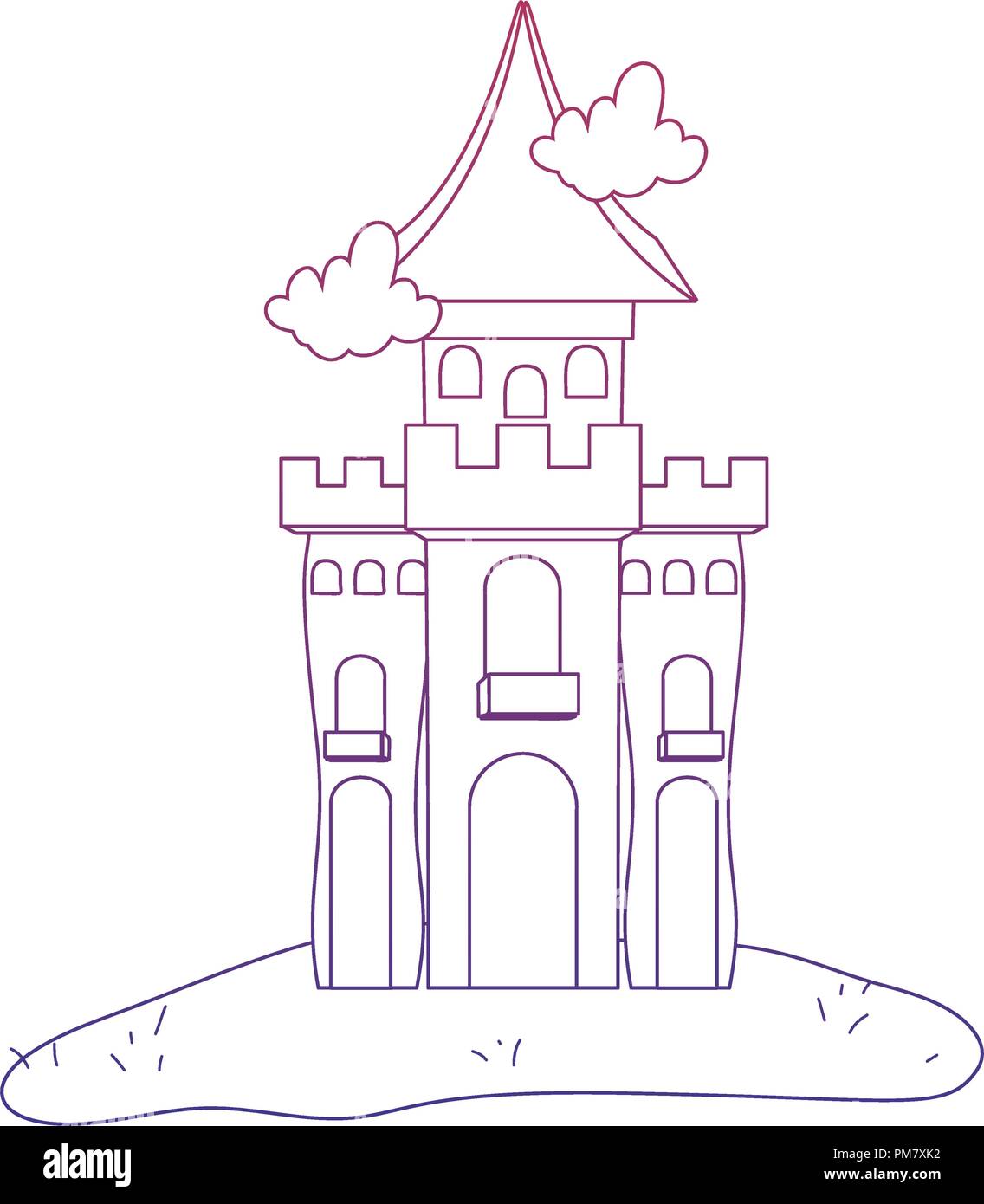 degraded outline mystery castle with scary architecture style Stock ...