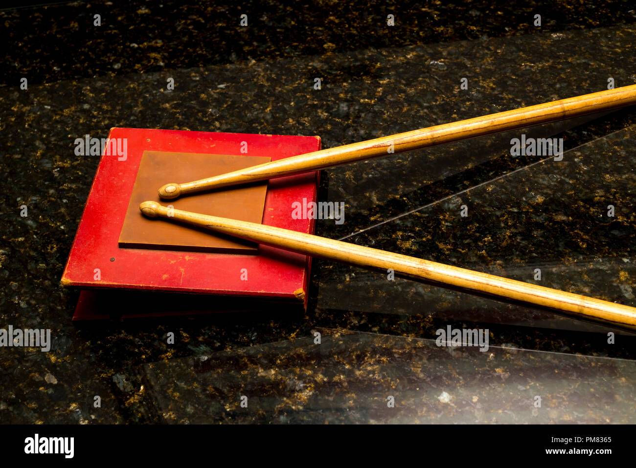 Snare drum sticks practice pad usa flag reflection granite hi-res stock ...