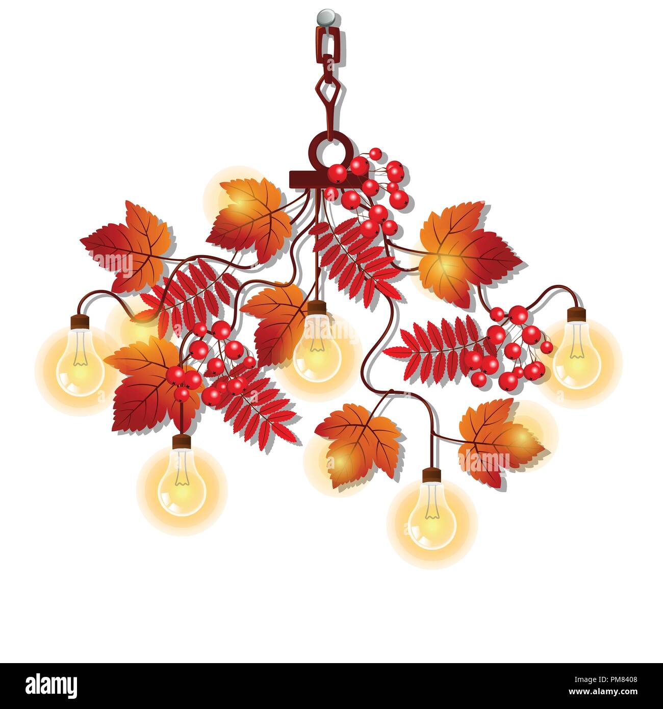 Electric chandelier with ornate frame of tree branches with autumn ...