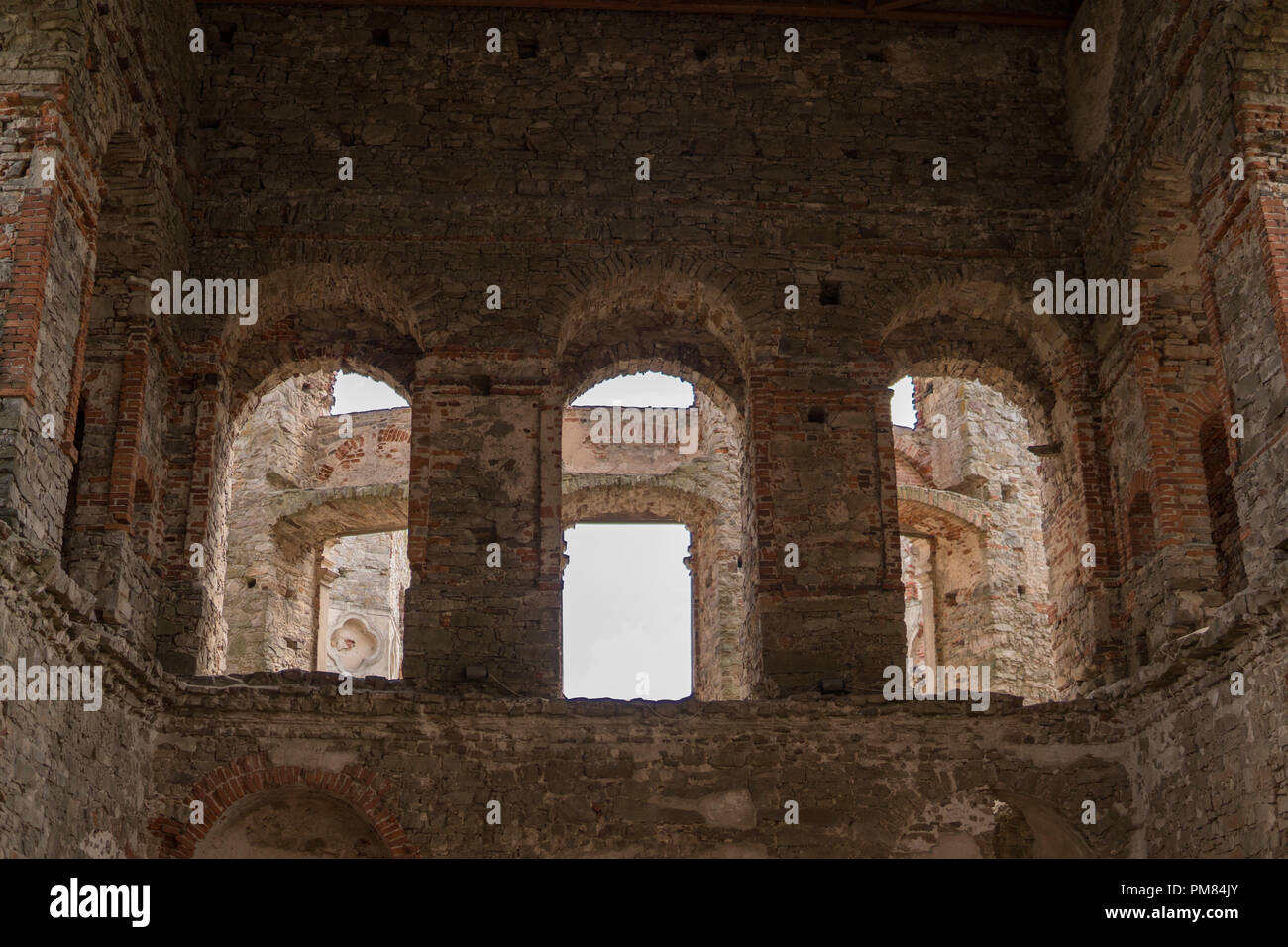 august 2018, ujazd village, poland: windows at ruins of old polish ...