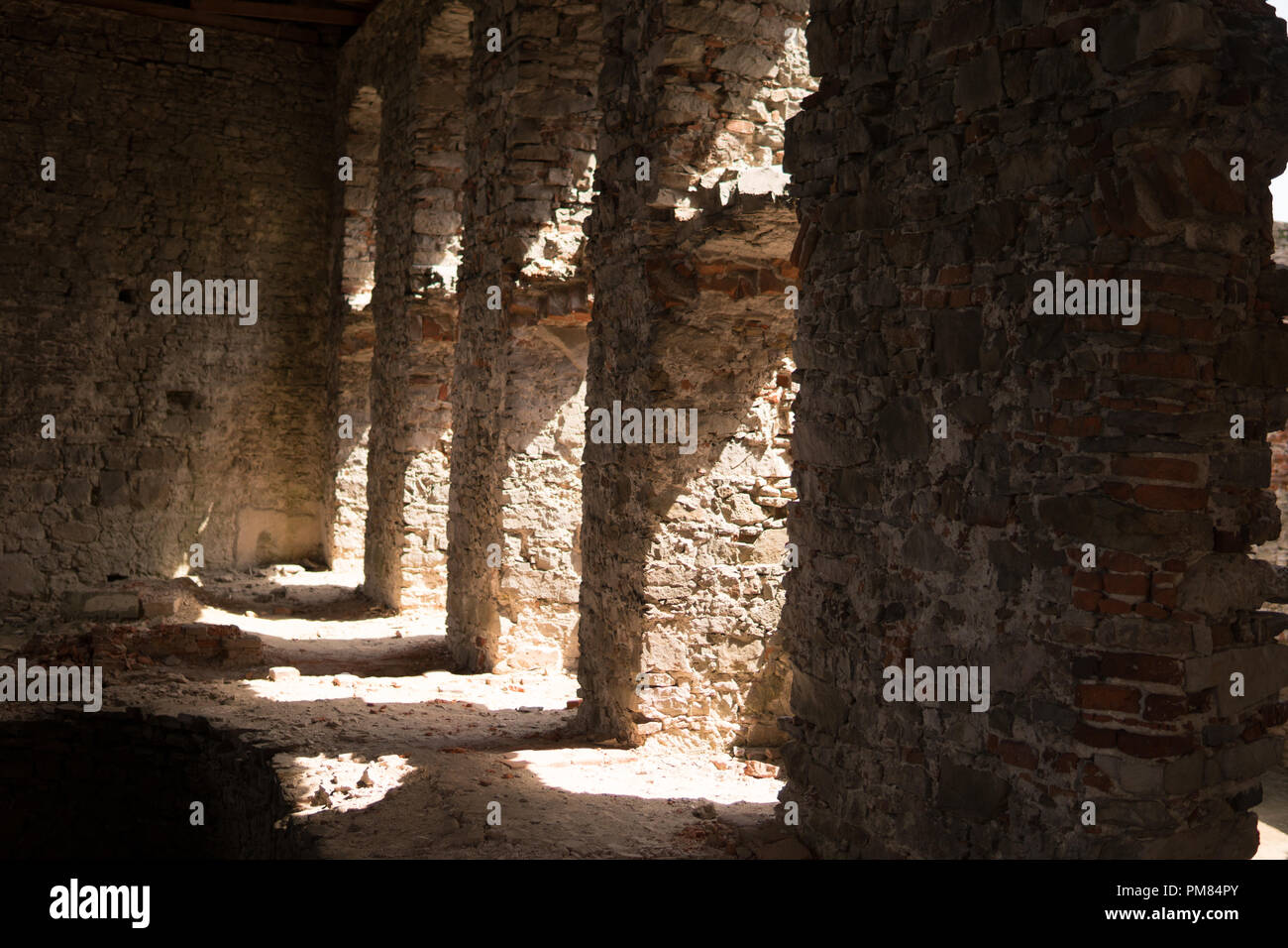 august 2018, ujazd village, poland: windows at ruins of old polish ...