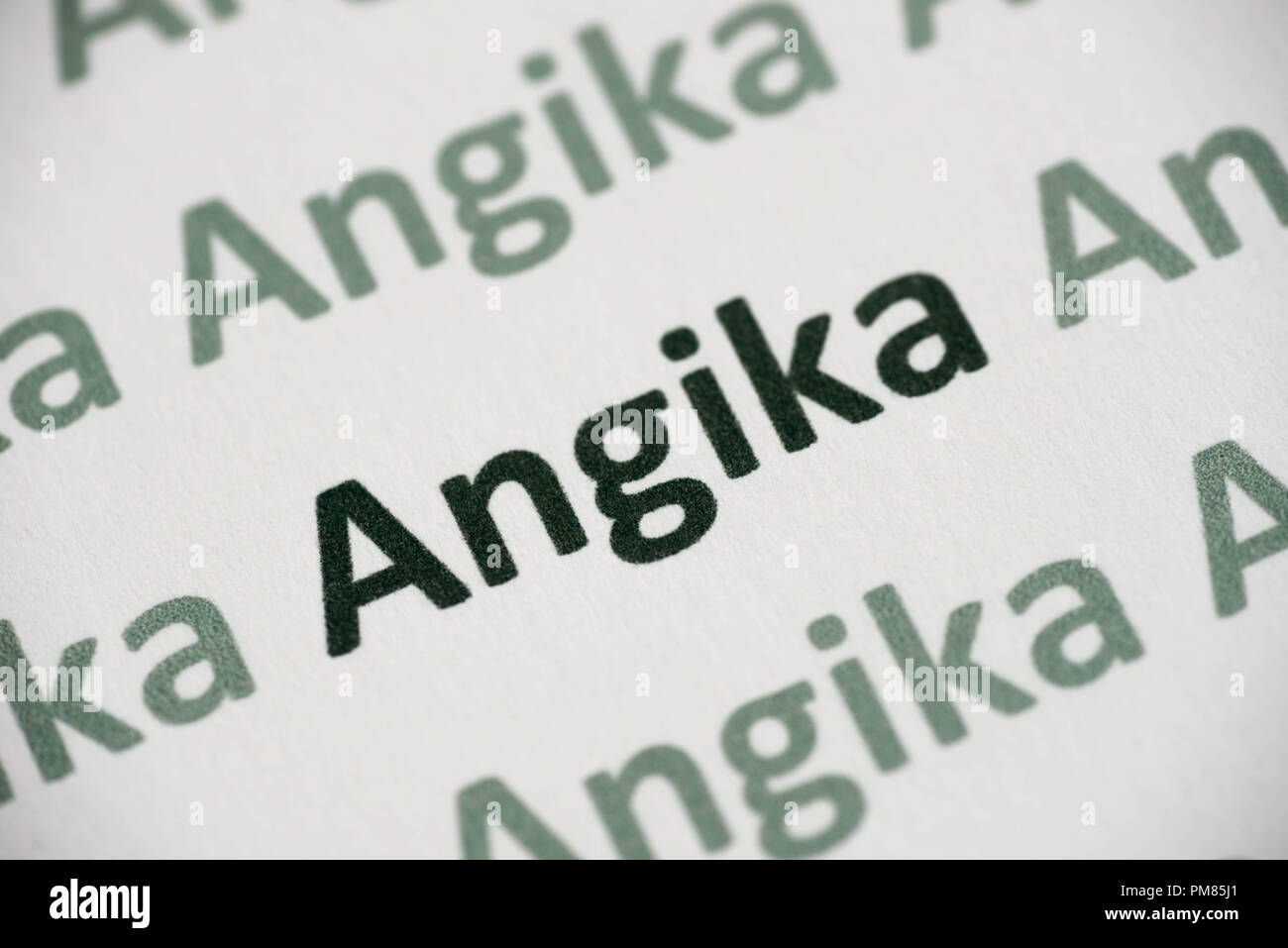 word Angica language printed on white paper macro Stock Photo - Alamy