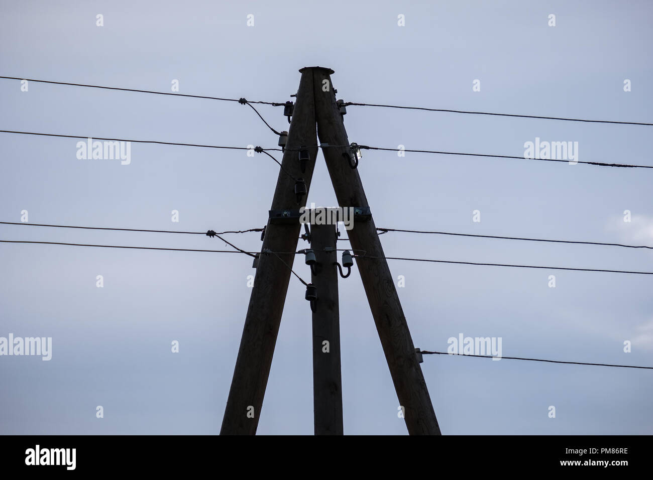 electricity poles with wires in countryside on a dark night sky Stock ...