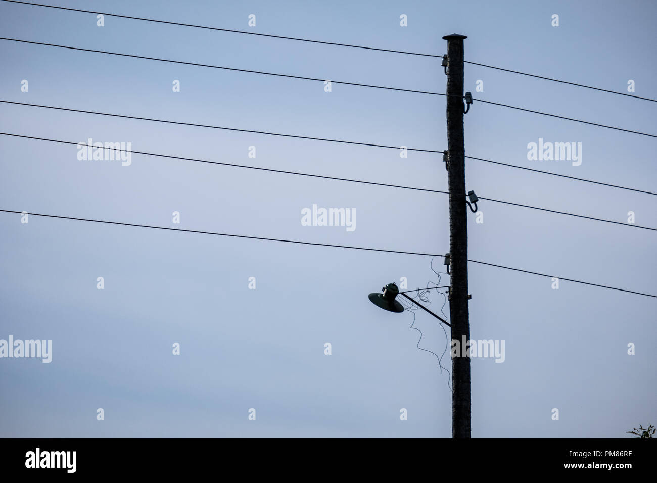 electricity poles with wires in countryside on a dark night sky Stock ...