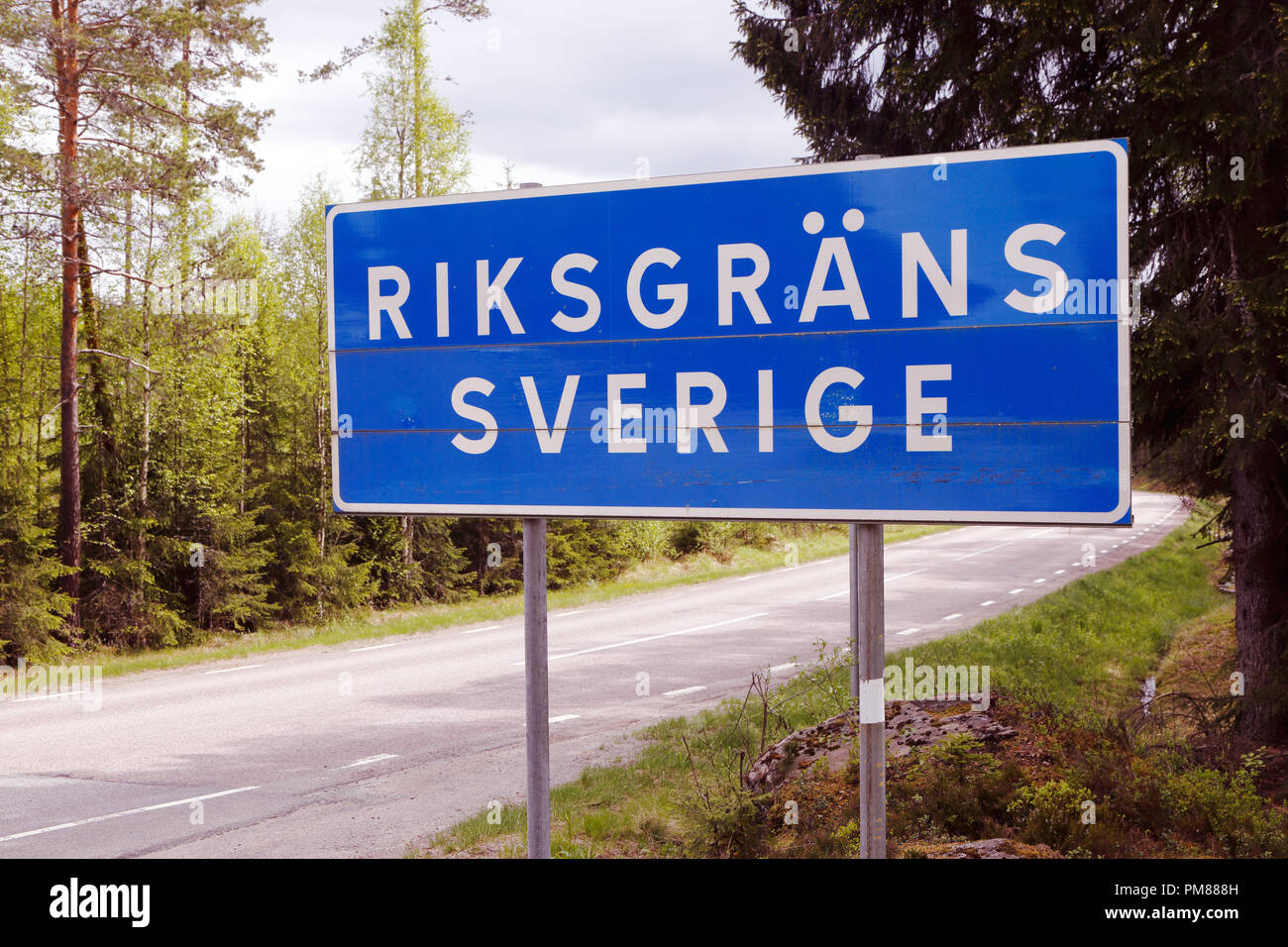 National border Sweden. Road sign viewed from Norway at the national ...