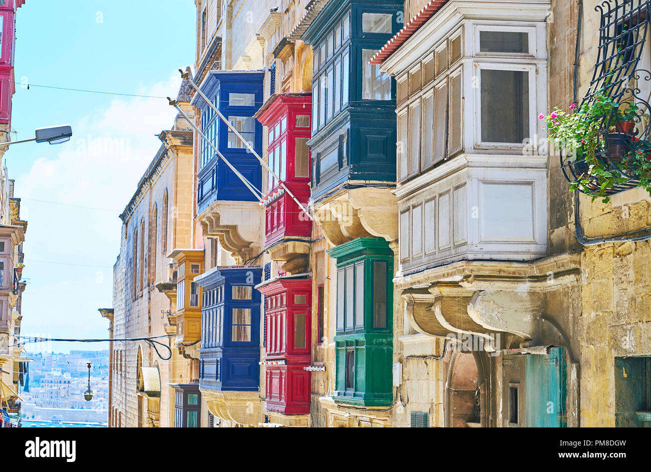 The old wooden Maltese balconies are traditional element of stone ...