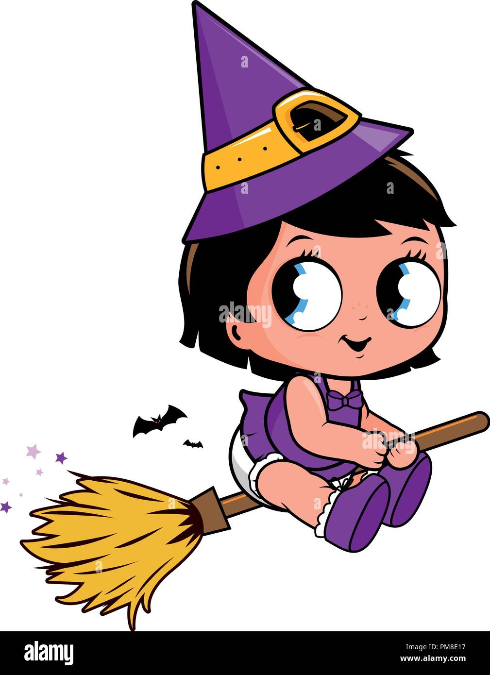 Baby Halloween witch flying with a magic broom Stock Vector Image & Art ...