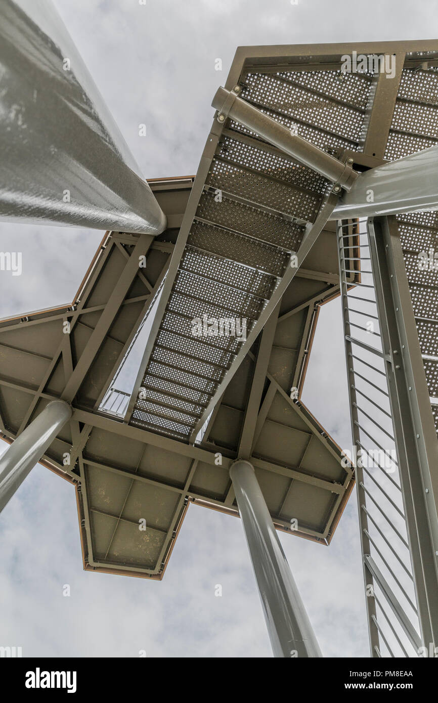 Abstract photo of steel watchtower, shot from below Stock Photo - Alamy
