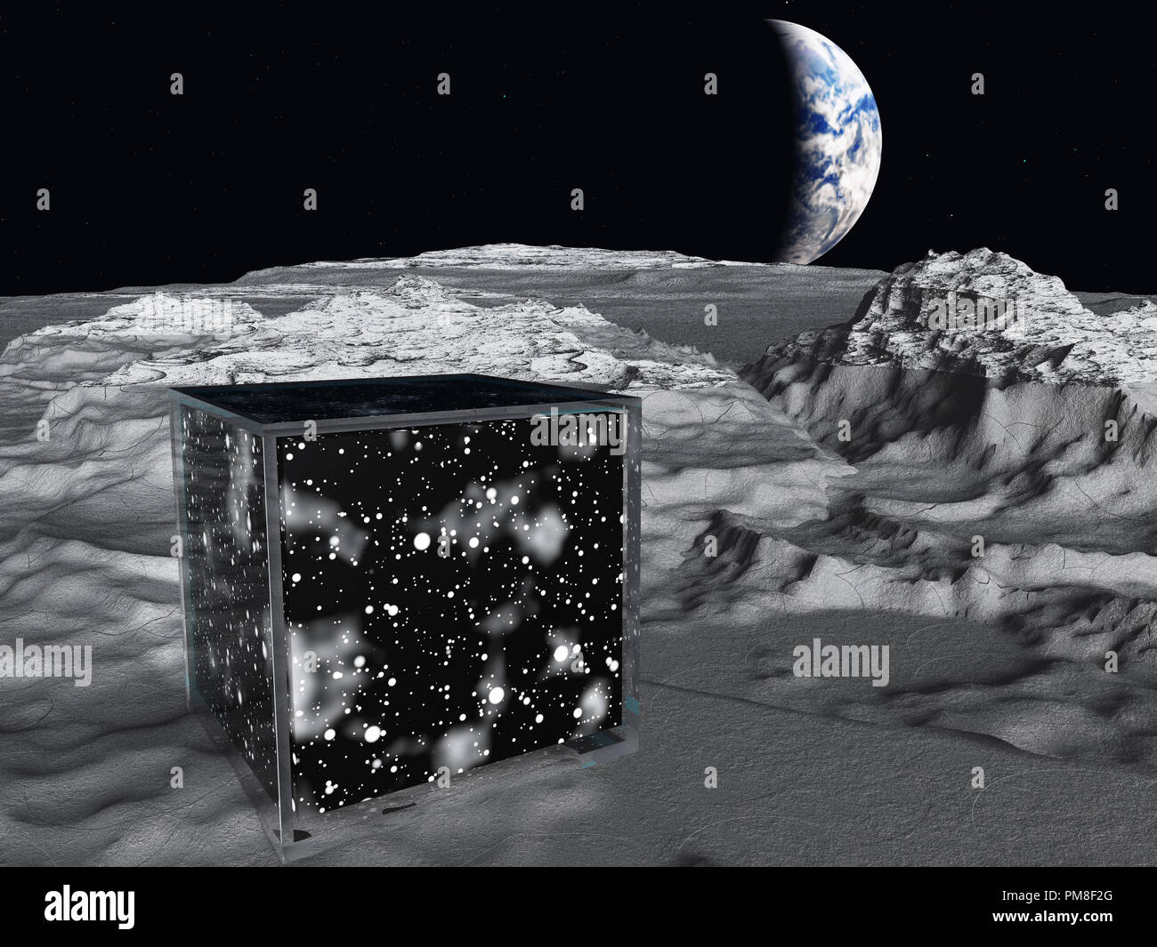 Box on lunar surface contains space Stock Photo - Alamy