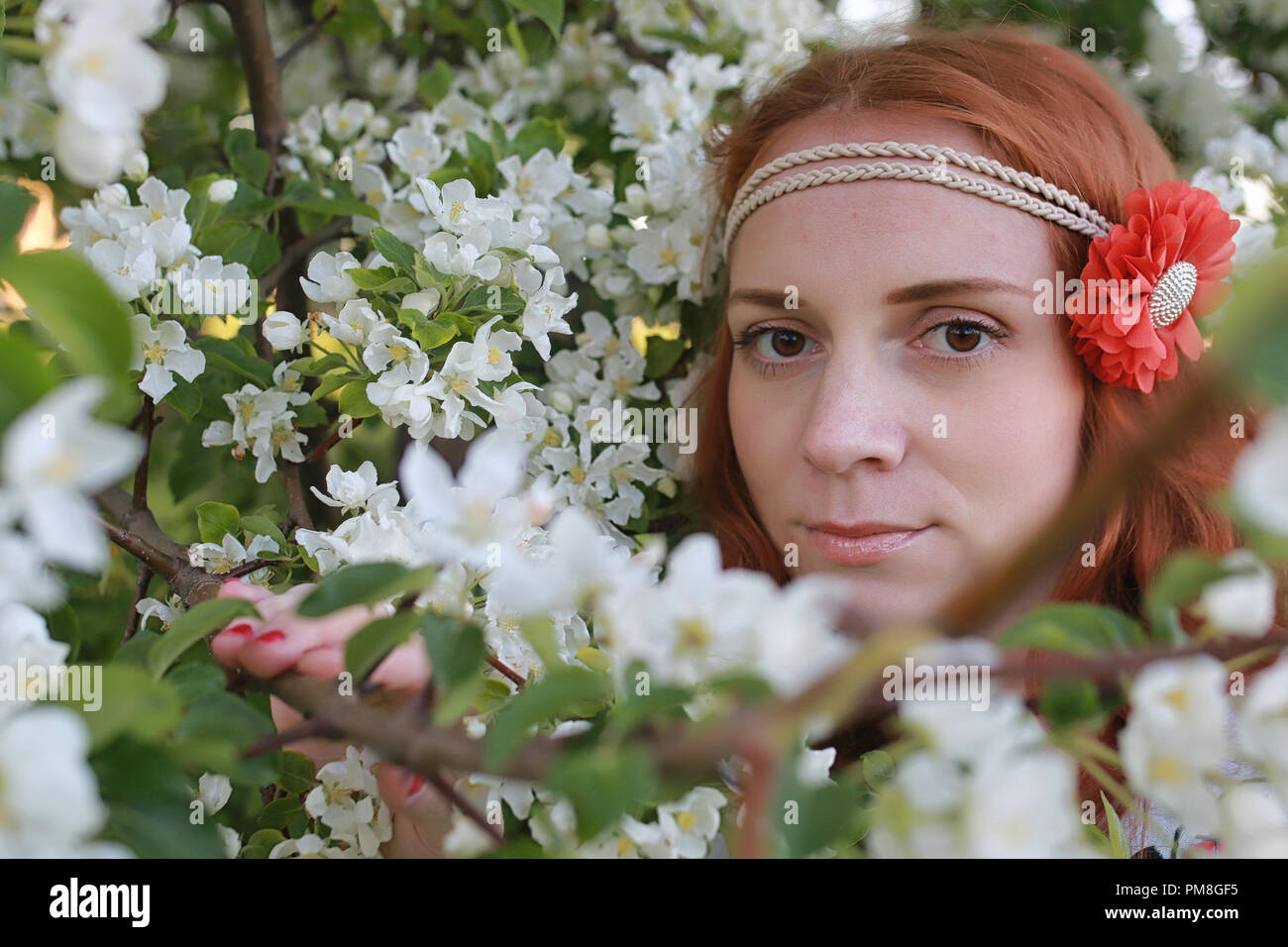 A girl on a walk in an autumn park. Young red-haired girl in the Stock Photo - Alamy