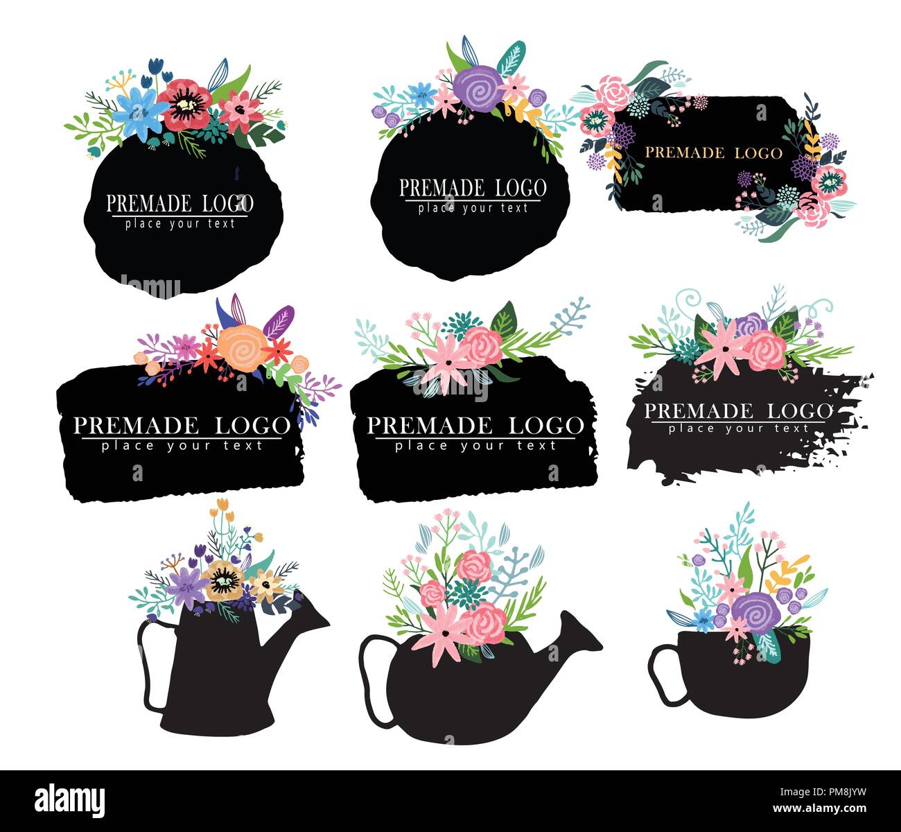 Hand drawn cute floral logo template Stock Vector Image & Art - Alamy