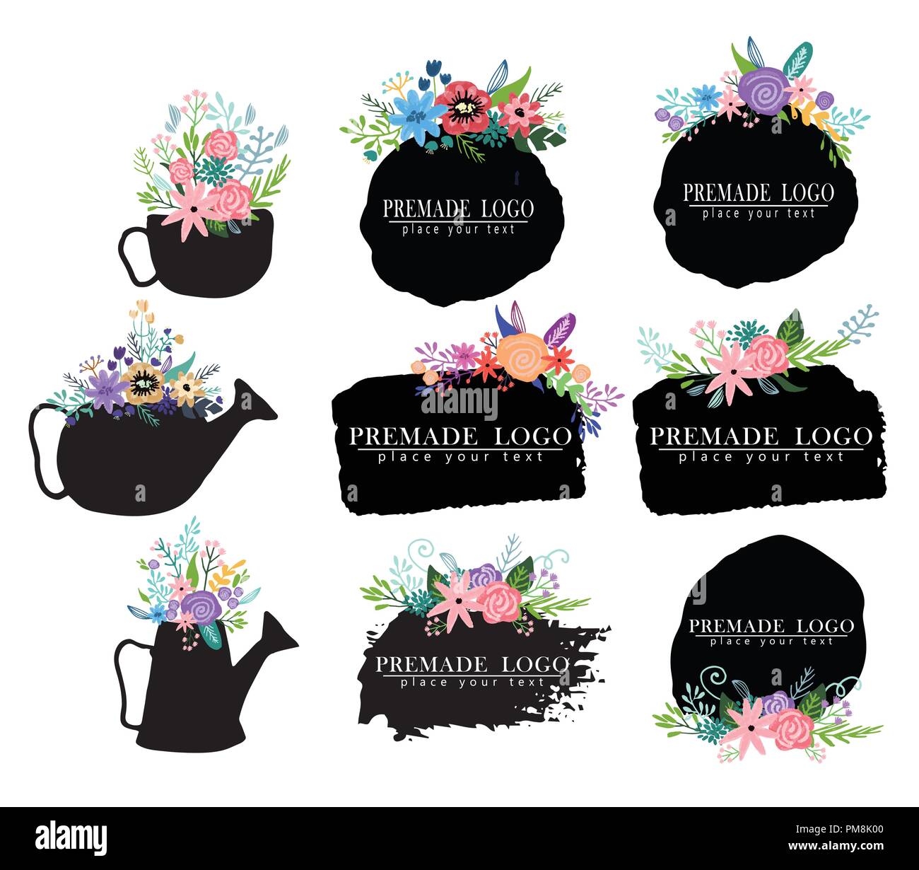 Hand drawn cute floral logo template Stock Vector Image & Art - Alamy