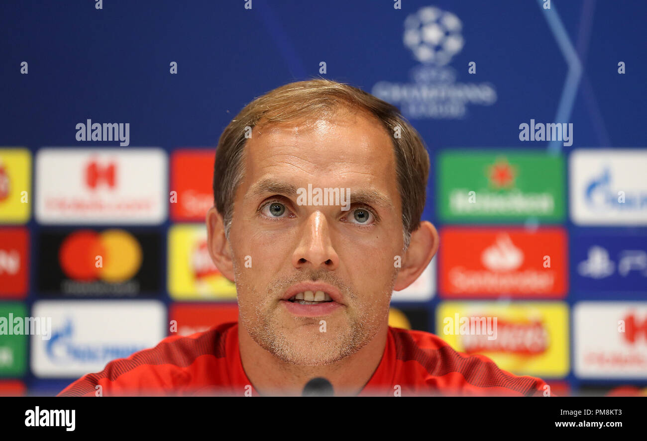 Paris Saint-Germain manager Thomas Tuchel, during a press conference at ...
